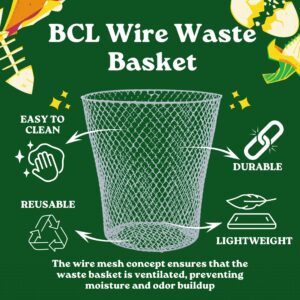 BOSS CLASS BCL Wire Mesh Round Waste Basket, 9in (White, Pack of 5) Lightweight Trash Can Open Top Wastebasket Recycling Bins Desk Office School Garbage Cans Home Essential & Custom Storage Carrier