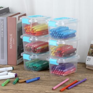 BTSKY 8PCS Clear Plastic Crayon Boxes with Handle Lids, Small Crayon Storage Box Portable Crayon Container Box Multipurpose Art Craft Boxes for Crayon Bulk, Chalks, Paper Clips and More