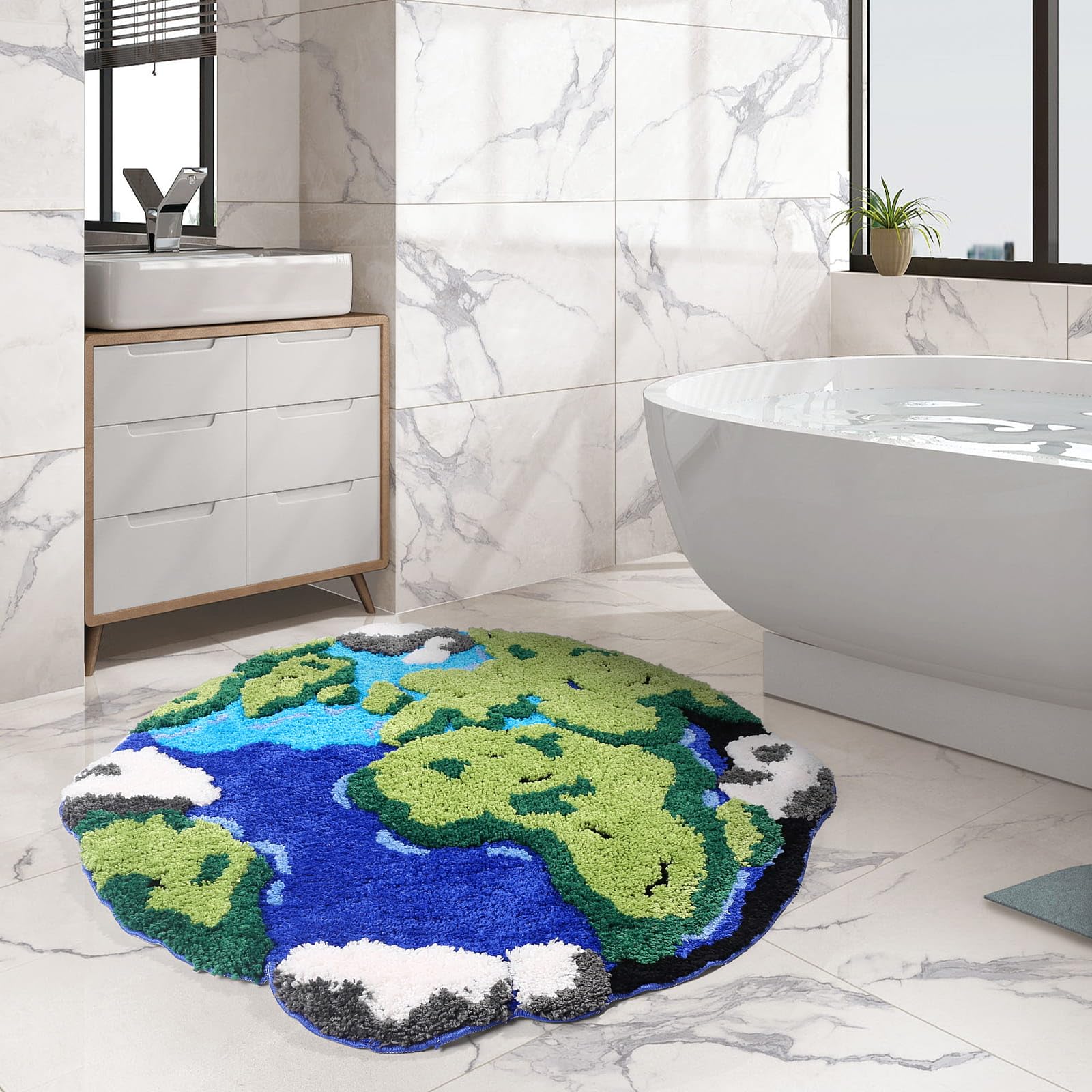 Taikoory Earth Rug World Map Rug - Moss Rug Science Rug Circle Rug for Classroom Kids Rug, Cute Bath Mat Machine Washable Area Rugs for Bedroom Aesthetic Bathroom Small Round Rug (32" x 32")