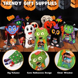 Halloween Treat Boxes Bulk-54pcs Halloween Goodies Candy Boxes with Window, Halloween Party Favors Candy Boxes Pack, Trick or Treat Cookies Box Gift Bags Set, Non-candy Treat Gift Boxes Bulk 9 Designs