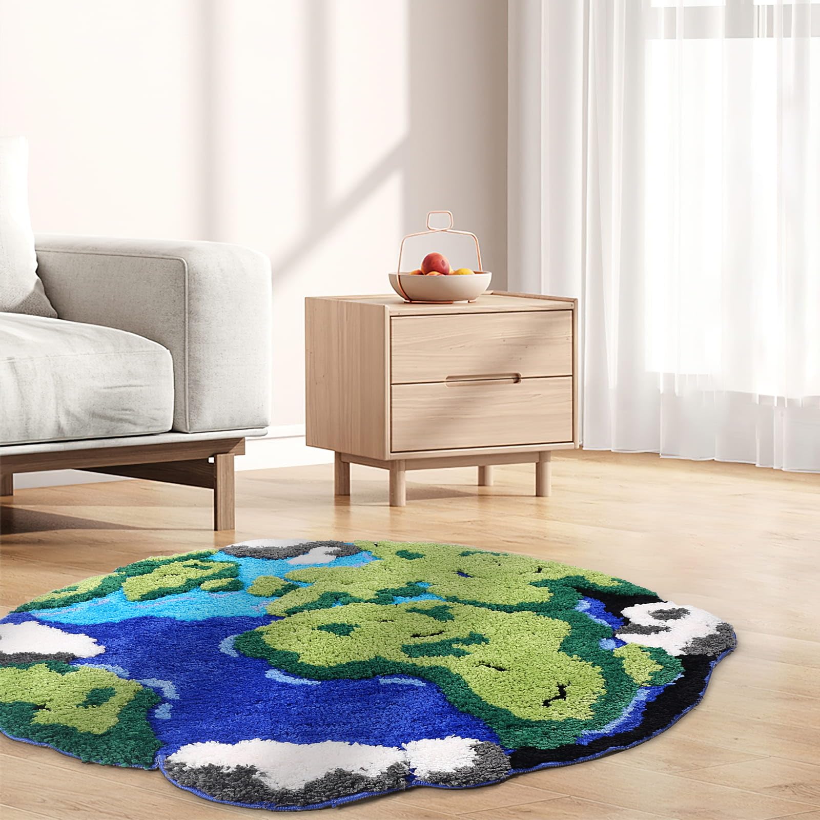 Taikoory Earth Rug World Map Rug - Moss Rug Science Rug Circle Rug for Classroom Kids Rug, Cute Bath Mat Machine Washable Area Rugs for Bedroom Aesthetic Bathroom Small Round Rug (32" x 32")