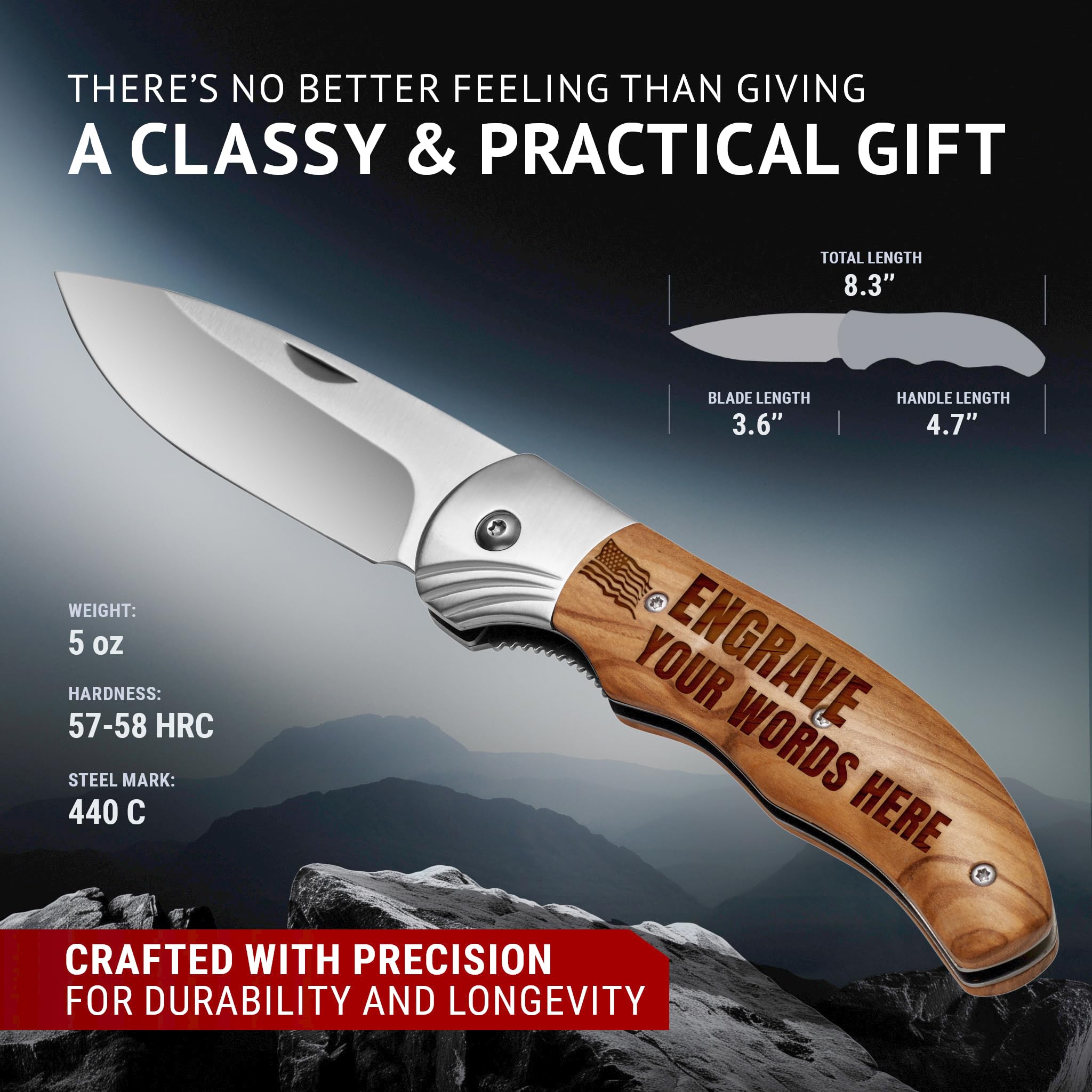 Grand Way Dad Pocket Knife - Ideal Father's Day Gift - Personalized Gifts for Men - Customized Unique Knife for Men - Best Custom Knives - Cool Engraved Present for Father from Daughter Son 6651 PS D