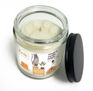 becky home 9 oz pet odor eliminator for home, vanilla scented candle, cat candle, pet odor eliminator candle, dog odor eliminators for home, odor eliminating candle, pet safe candles