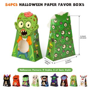 Halloween Treat Boxes Bulk-54pcs Halloween Goodies Candy Boxes with Window, Halloween Party Favors Candy Boxes Pack, Trick or Treat Cookies Box Gift Bags Set, Non-candy Treat Gift Boxes Bulk 9 Designs