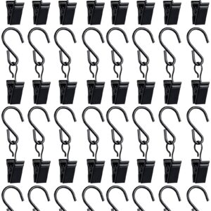 32 Pack Metal Curtain Clips, Small Hook Clips String Lights Clips Heavy-Duty Hooks for Curtain Photos Home Decoration Indoor Outdoor Art Craft Display, Black