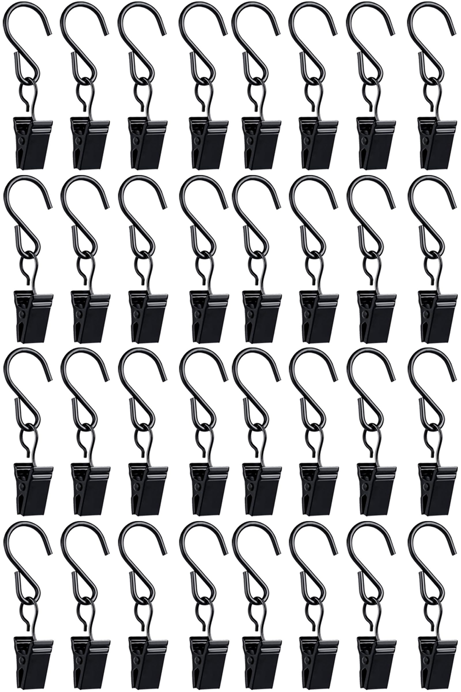 32 Pack Metal Curtain Clips, Small Hook Clips String Lights Clips Heavy-Duty Hooks for Curtain Photos Home Decoration Indoor Outdoor Art Craft Display, Black