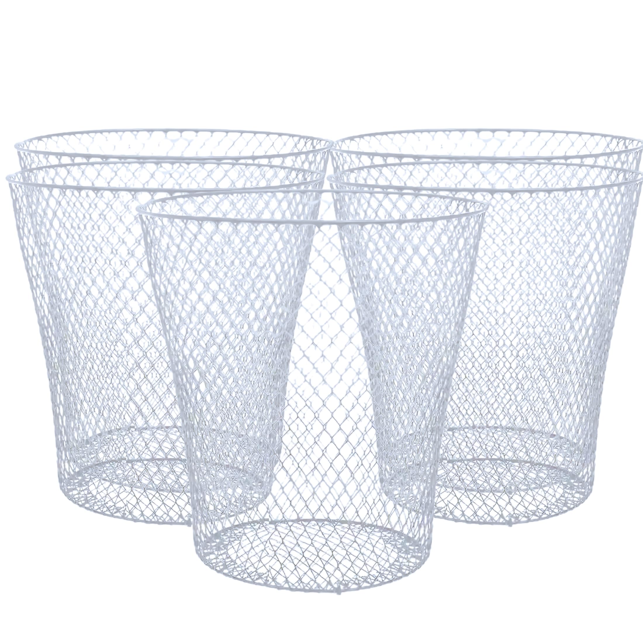 BOSS CLASS BCL Wire Mesh Round Waste Basket, 9in (White, Pack of 5) Lightweight Trash Can Open Top Wastebasket Recycling Bins Desk Office School Garbage Cans Home Essential & Custom Storage Carrier