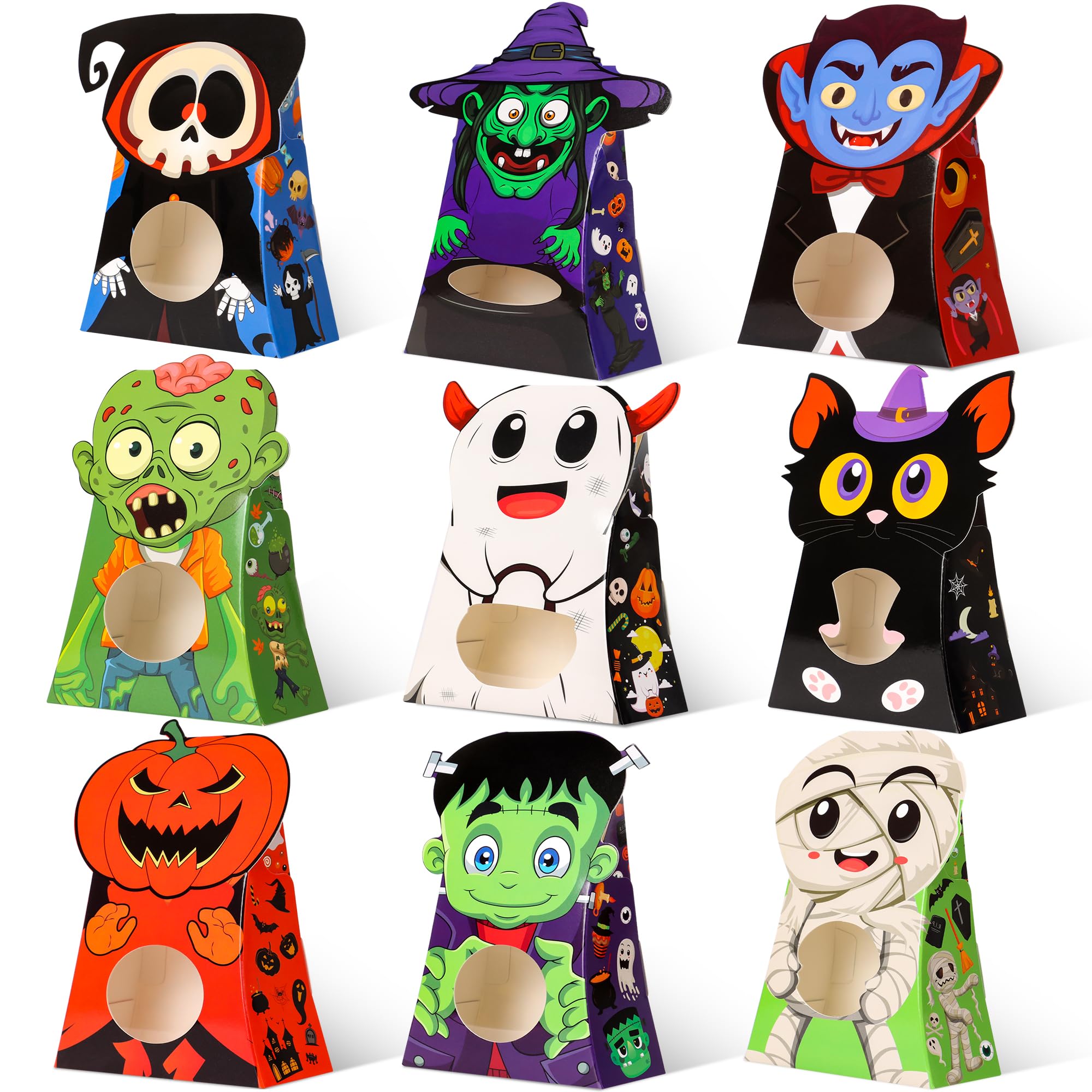 Halloween Treat Boxes Bulk-54pcs Halloween Goodies Candy Boxes with Window, Halloween Party Favors Candy Boxes Pack, Trick or Treat Cookies Box Gift Bags Set, Non-candy Treat Gift Boxes Bulk 9 Designs