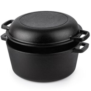 pre-seasoned cast iron dutch oven casserole pot - cast iron skillet lid – 2 in 1 cooking cookware pan set – dutch oven pot with lid – black, 5 quarts, 26cm – by nuovva