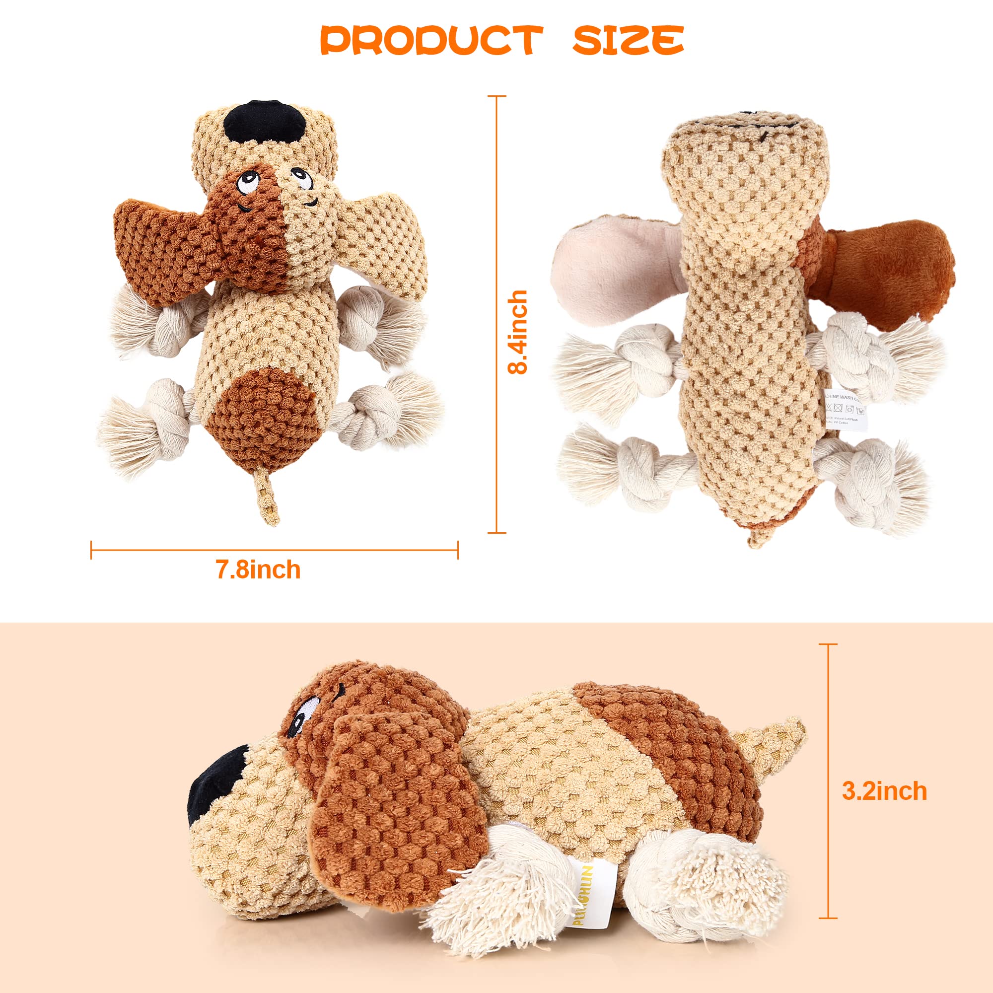 IOKHEIRA Interactive Squeaky Dog Toys Sturdy Plush Toy for Aggressive Chewers Large Dog Toys with Squeaker and Crinkle Material Tug of War Dog Toys