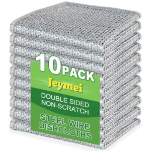 jeymei 10pcs non scratch wire dishcloth multipurpose wire dishwashing rag for wet and dry,metal scrubbers for cleaning dishes,dual-sided kitchen cleaning cloth with mesh,cleaning tool for pot, blue