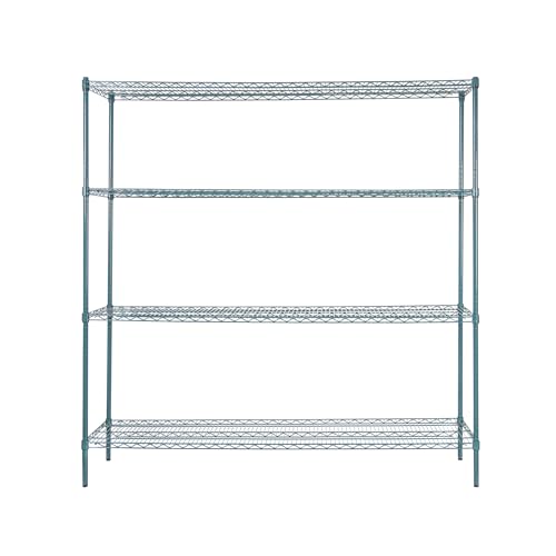 Restaurantware - Shelves ONLY: RW Base 18 x 72 x 1.5 Inch Epoxy Shelves, 4 NSF Certified Wire Shelves - Shelving Posts Sold Separately, with 32 Split Sleeves, Green Steel Shelves, Does Not Corrode