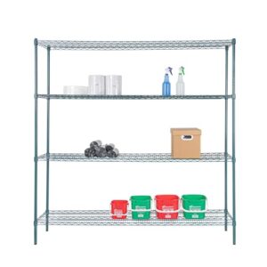 Restaurantware - Shelves ONLY: RW Base 18 x 72 x 1.5 Inch Epoxy Shelves, 4 NSF Certified Wire Shelves - Shelving Posts Sold Separately, with 32 Split Sleeves, Green Steel Shelves, Does Not Corrode