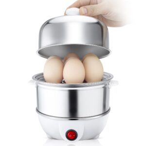 cachoo rapid egg cooker, 14 egg capacity electric egg cooker for soft, medium, hard boiled, steamed eggs, vegetables and dumplings & more, with boil-dry protection, stainless steel tray