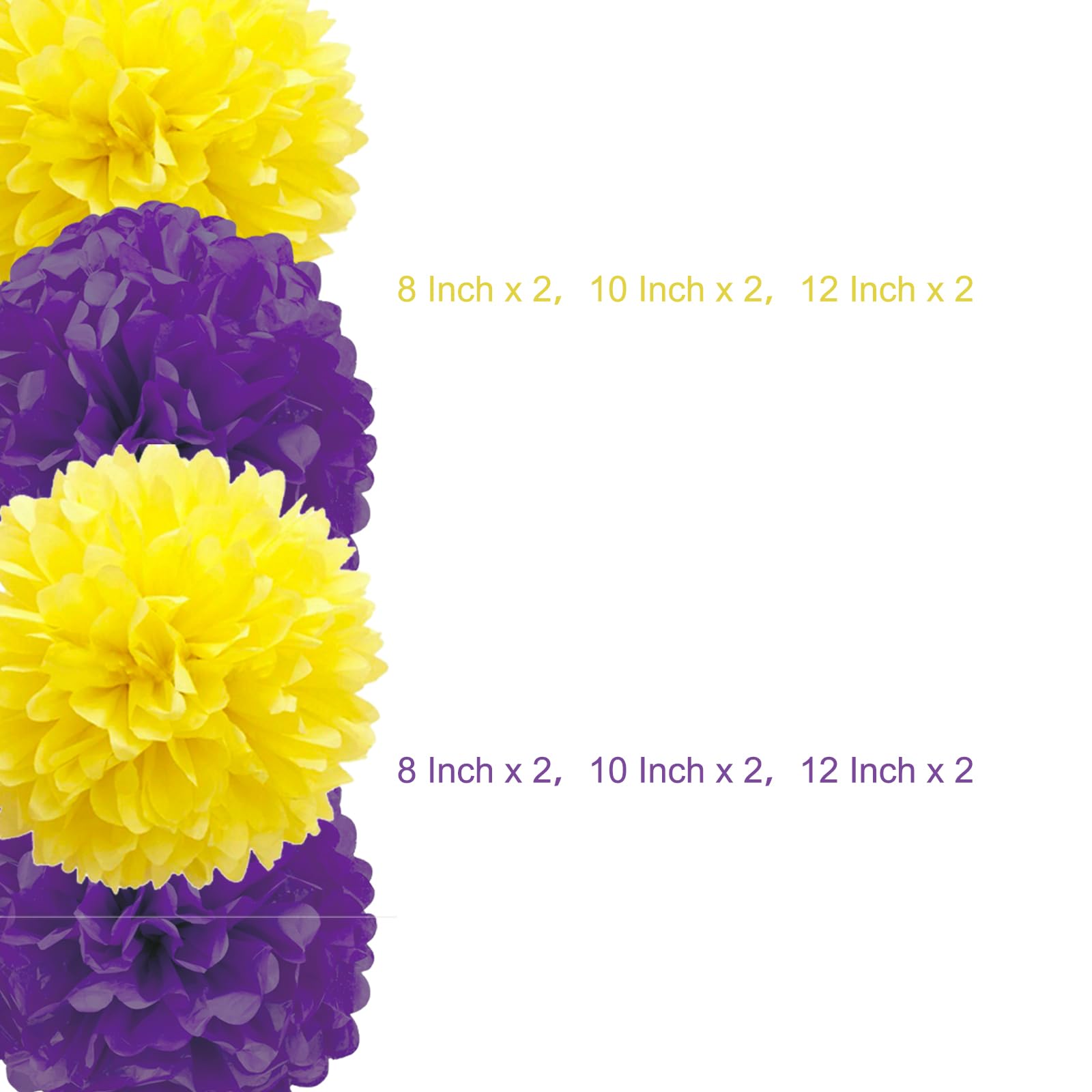 Capesaro Purple Yellow Tissue Paper Pom Poms，12PCS Tissue Paper Flowers for Basketball Sport Theme Party Birthday, Graduation Decorations, Football Party Supplies for Men Boys Adults Sports Theme