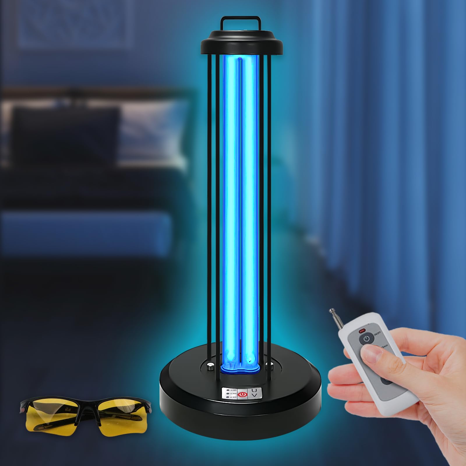 38W UV Sanitizer Light, Portable Ozone Ultraviolet Light with 3-Gear Timer and Remote Control, 110V Home Disinfection Device, 99.99% UVC Cleaning Ozone Lamp for Home, Office, Hotel, School