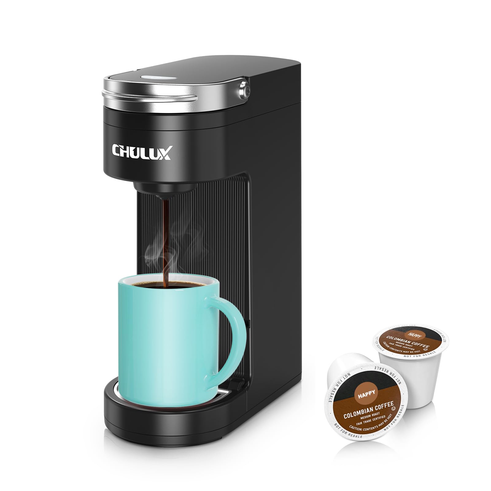 CHULUX Slim 2 in 1 Single Serve Coffee Maker for K Cup & Ground Coffee, Mini Travel One Cup Coffee Machine for Home, Desk, Kitchen and Bedroom, Fits Travel Mug