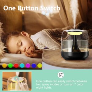 Portable Mini Humidifier for Bedroom, 440ml Small USB Cool Mist Humidifier with Colorful LED Night Light, Personal Desktop Humidifier for Office, Travel, Plants, Super Quiet, Black