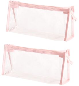 yikangheng 2 pcs pen and pencil box, 8.5 inch x 4 inch x 2 inch pvc transparent soft pencil bag for pen and marker storage and holiday gifts (pink)