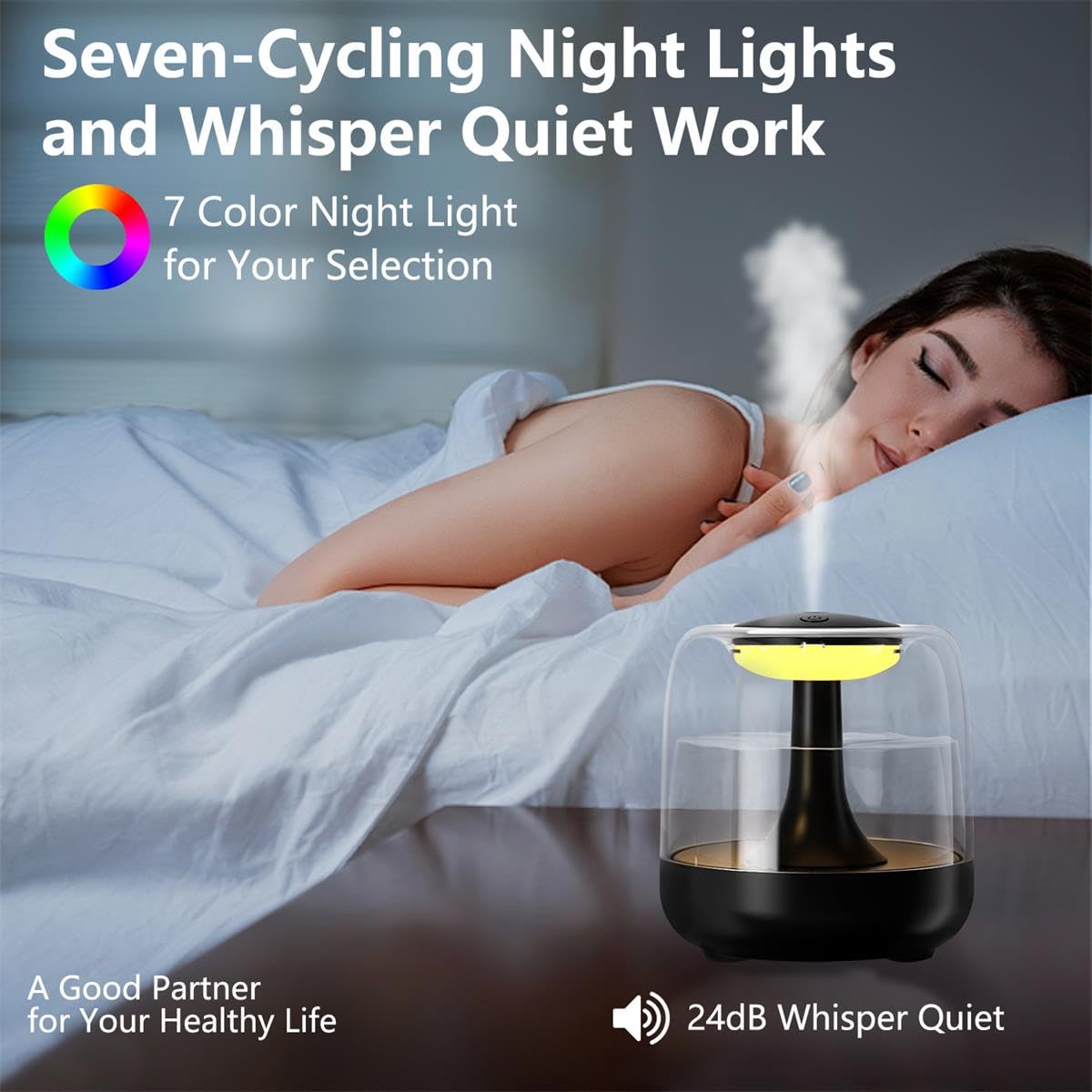 Portable Mini Humidifier for Bedroom, 440ml Small USB Cool Mist Humidifier with Colorful LED Night Light, Personal Desktop Humidifier for Office, Travel, Plants, Super Quiet, Black