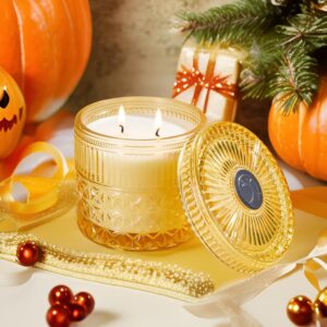 Chloefu LAN Pumpkin Candle, Halloween Candles Gift, Fall Candles for Home Scented, Highly Scented Candles, Luxury Jar Farmhouse Candles with up to 70 Hour Long Lasting Burning, 14 oz