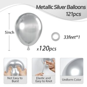 Awenztech 120pcs 5 inch Metallic Silver, small Chrome Silver Latex Balloons for Graduation Wedding Baby Shower Disco Birthday Party Decorations