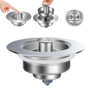 upgraded 3 in 1 kitchen sink drain strainer - stainless steel pop up sink stopper combo, anti-clogging sink catcher basket, fast drainage filter sink plug for us standard 3 1/2 inch drain