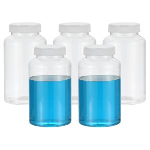 patikil 5 pcs 500ml reagent bottles, pet wide mouth round bottles with screw cap for lab water reagent liquids solid sample storage seal, transparent