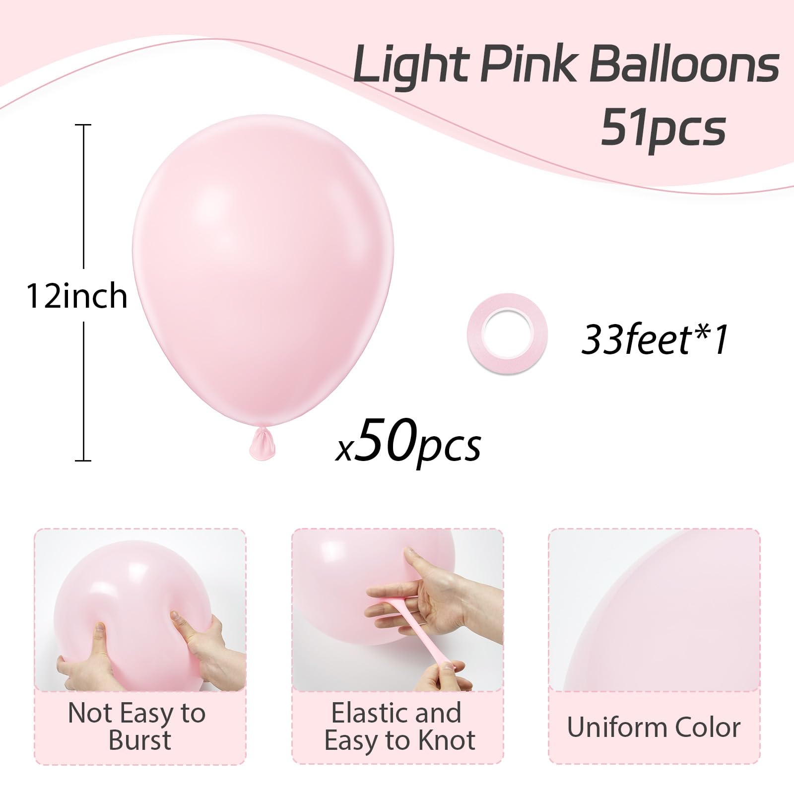 Awenztech Light Pink Balloons 12 inch, Pastel Pink Latex Balloons 50pcs Party Balloons for Graduation Bridal Baby Shower Gender Reveal Birthday Party Decorations