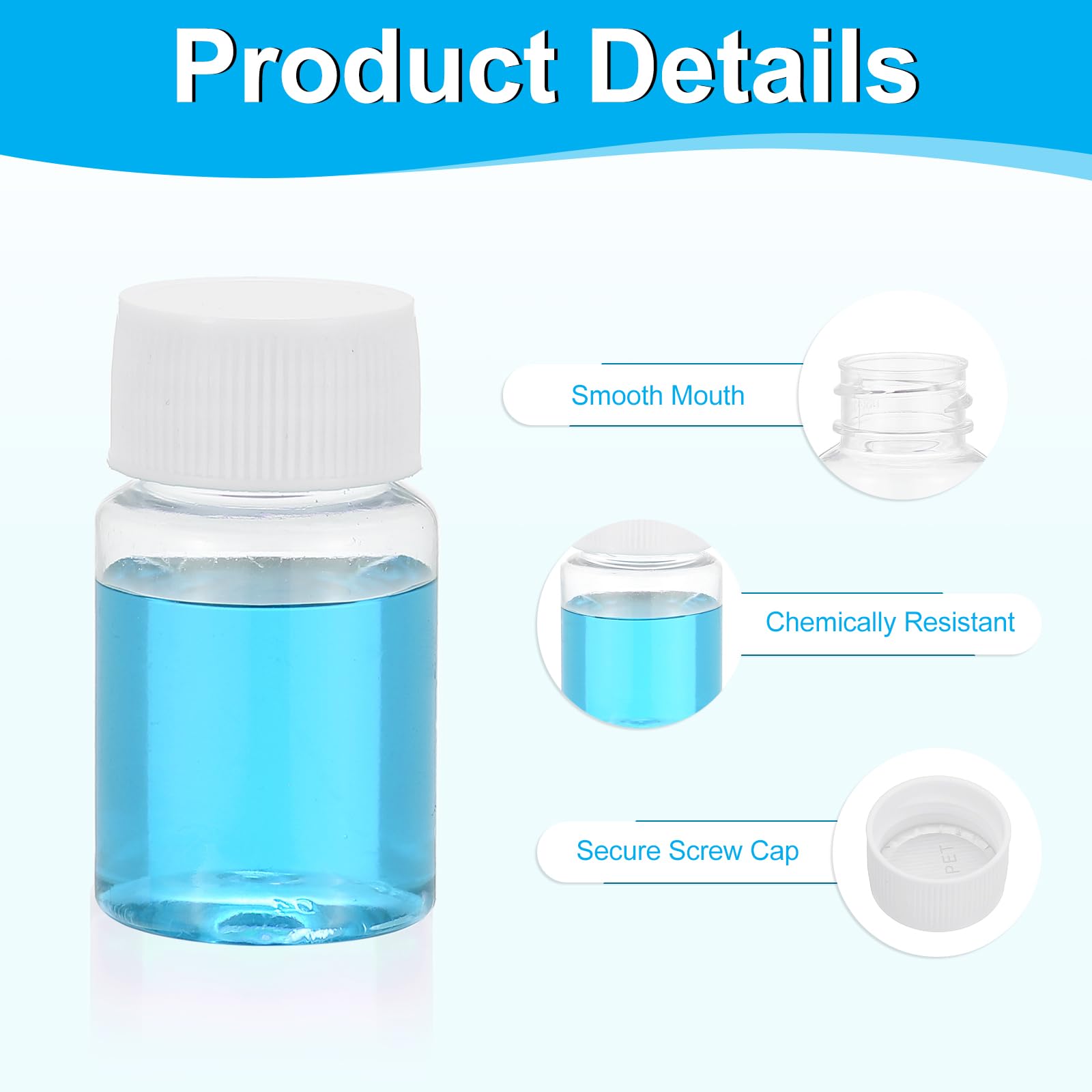 PATIKIL 20 Pcs 30ml Reagent Bottles, PET Wide Mouth Round Bottles with Screw Cap for Lab Water Reagent Liquids Solid Sample Storage Seal, Transparent