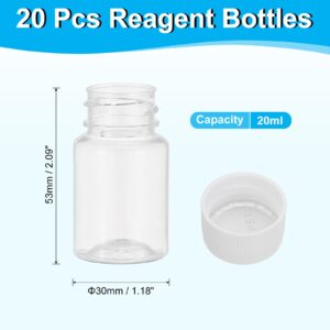 PATIKIL 20 Pcs 30ml Reagent Bottles, PET Wide Mouth Round Bottles with Screw Cap for Lab Water Reagent Liquids Solid Sample Storage Seal, Transparent