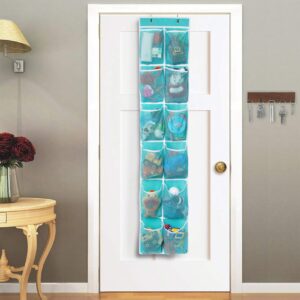 GOMAJI Over the Door Hanging Shoe Organizer, 12 Pockets, Turquoise