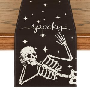 artoid mode spooky skeleton spider bone halloween table runner, holiday kitchen dining table decoration for home party decor 13 x 72 inch