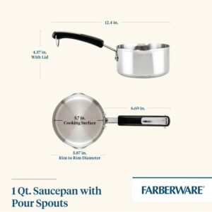 Farberware Brilliance Stainless Steel Saucepan/Saucepot with Side Spouts for Easy Pouring, 1 Quart, Dishwasher Safe and Induction Ready, Compatible with All Cooktops, Stainless Steel