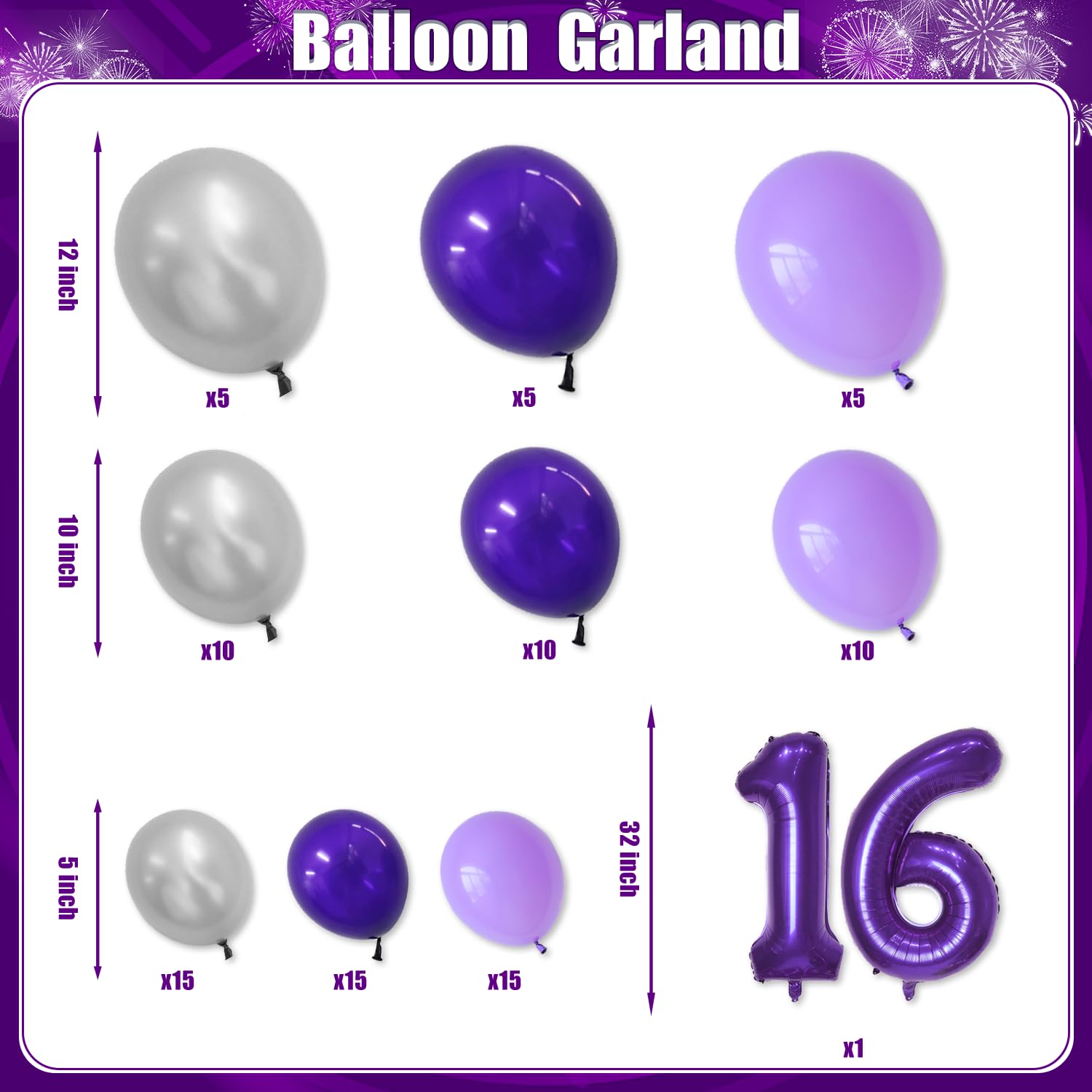 cocomigo 140pcs Sweet 16 Birthday Decorations for Girls, Purple Sweet 16 Party Decorations include Banner Light Balloons Tiara Sash Caketopper Guest Book Money Pull Box tablecloth Foil Fringe Curtain