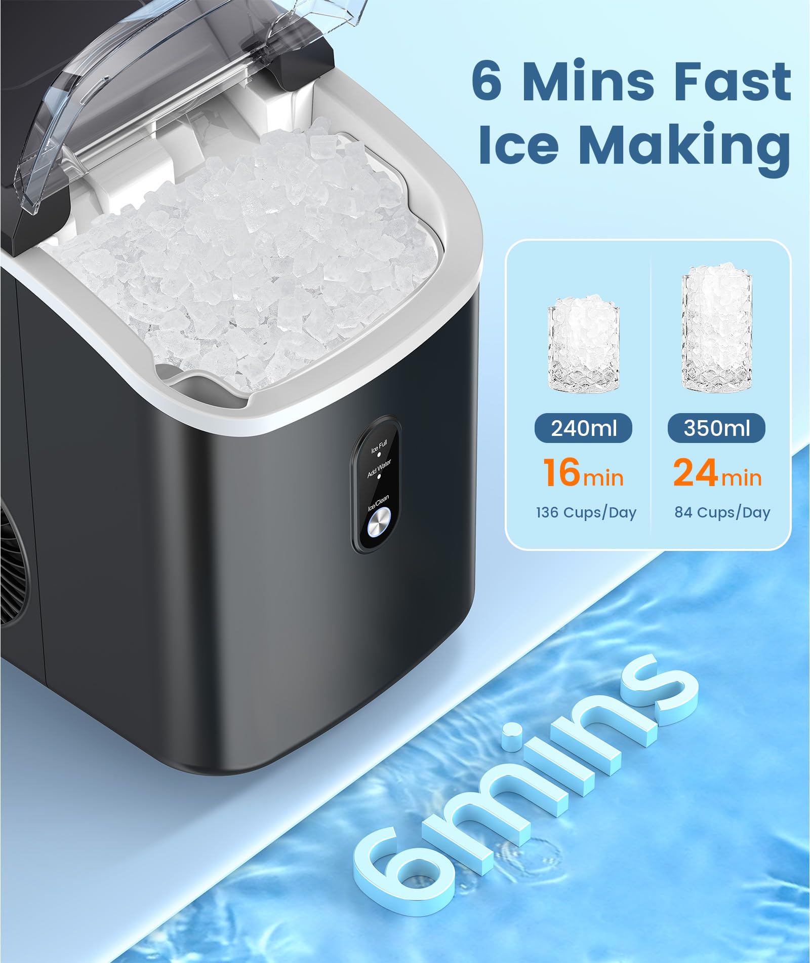 COWSAR Nugget Ice Makers Countertop, Pebble Ice Maker Machine with Soft Chewable Ice, 34Lbs/24H, Self-Cleaning, One-Click Operation, Pellet Ice Maker Countertop for Home/Kitchen/RV/Camping