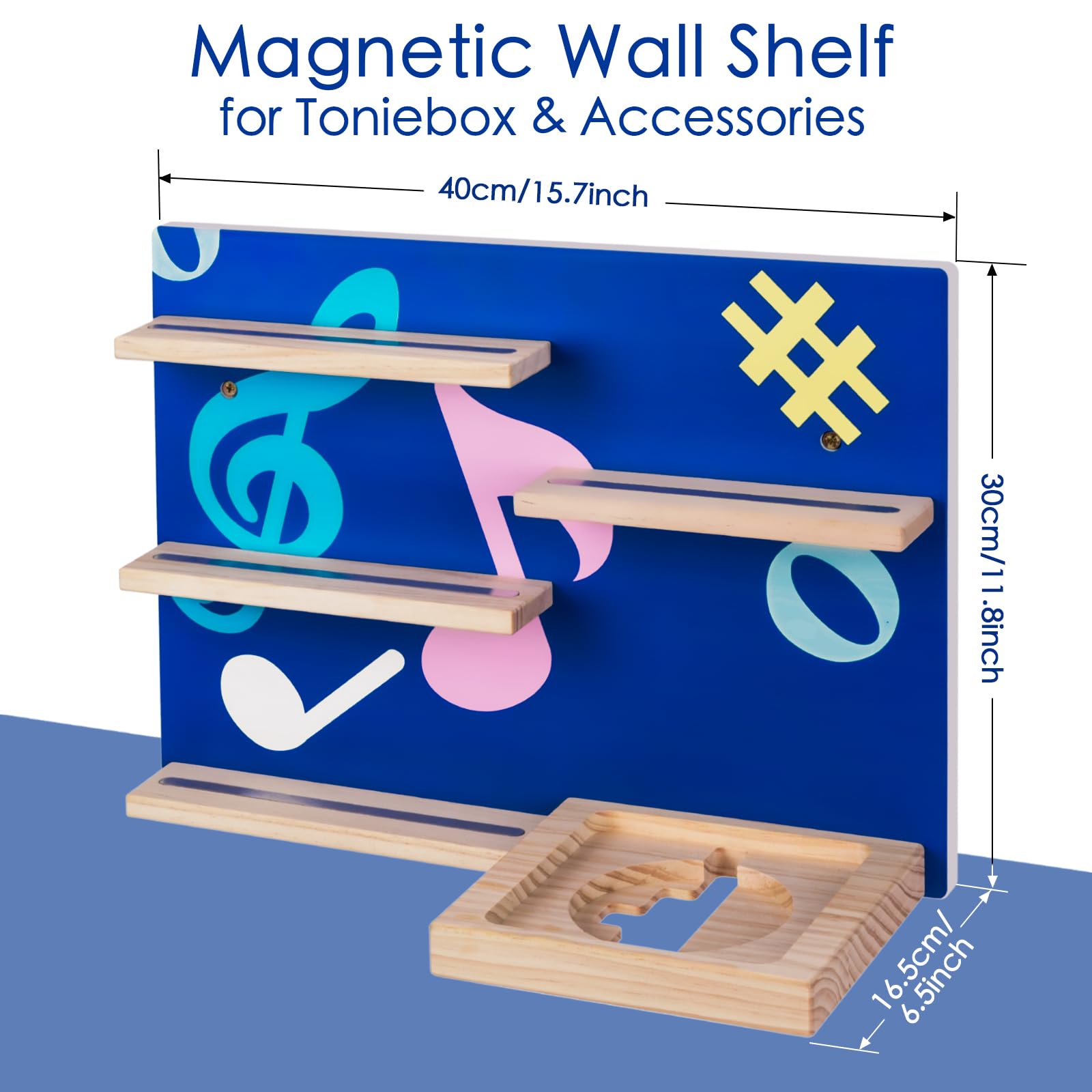 Magnetic Wall Shelf for Toniebox, Charging Station, and Tonies Characters (Square-Music)