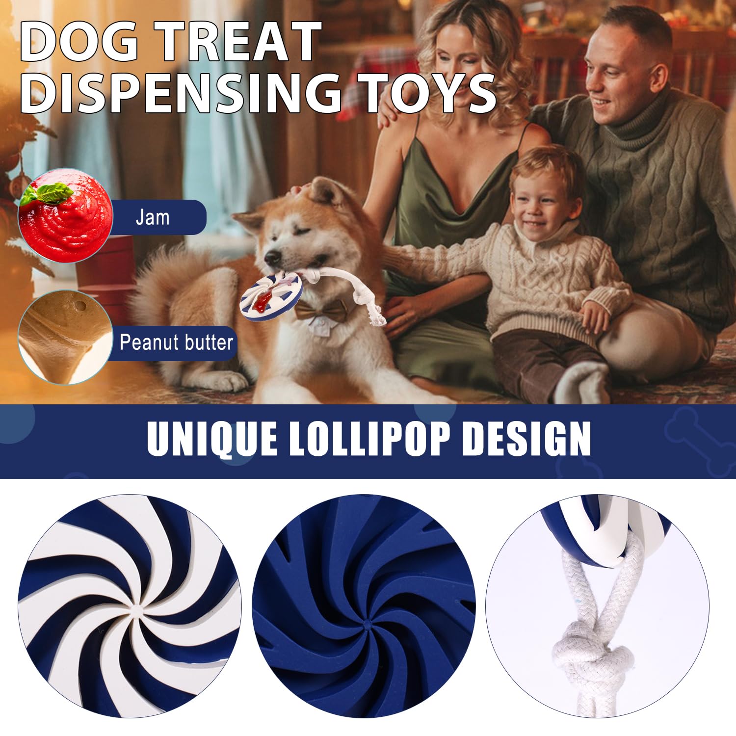 Generic Lollipop Dog Toys for Aggressive Chewer, Tough Dog Dental Chews Toy, Indestructible Dog Toys for Large Dogs, Chew Toys Food Grade, Puppy Teething Toys., Blue+White