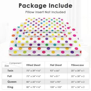 Pinbeam 3 Pcs Fitted Sheet Set Twin Size with Deep Pocket, Polka Dot Kids Bedding Set with Pillowcase for Kids and Adults, Inspired Candy Fun Flat Bed Sheet Set