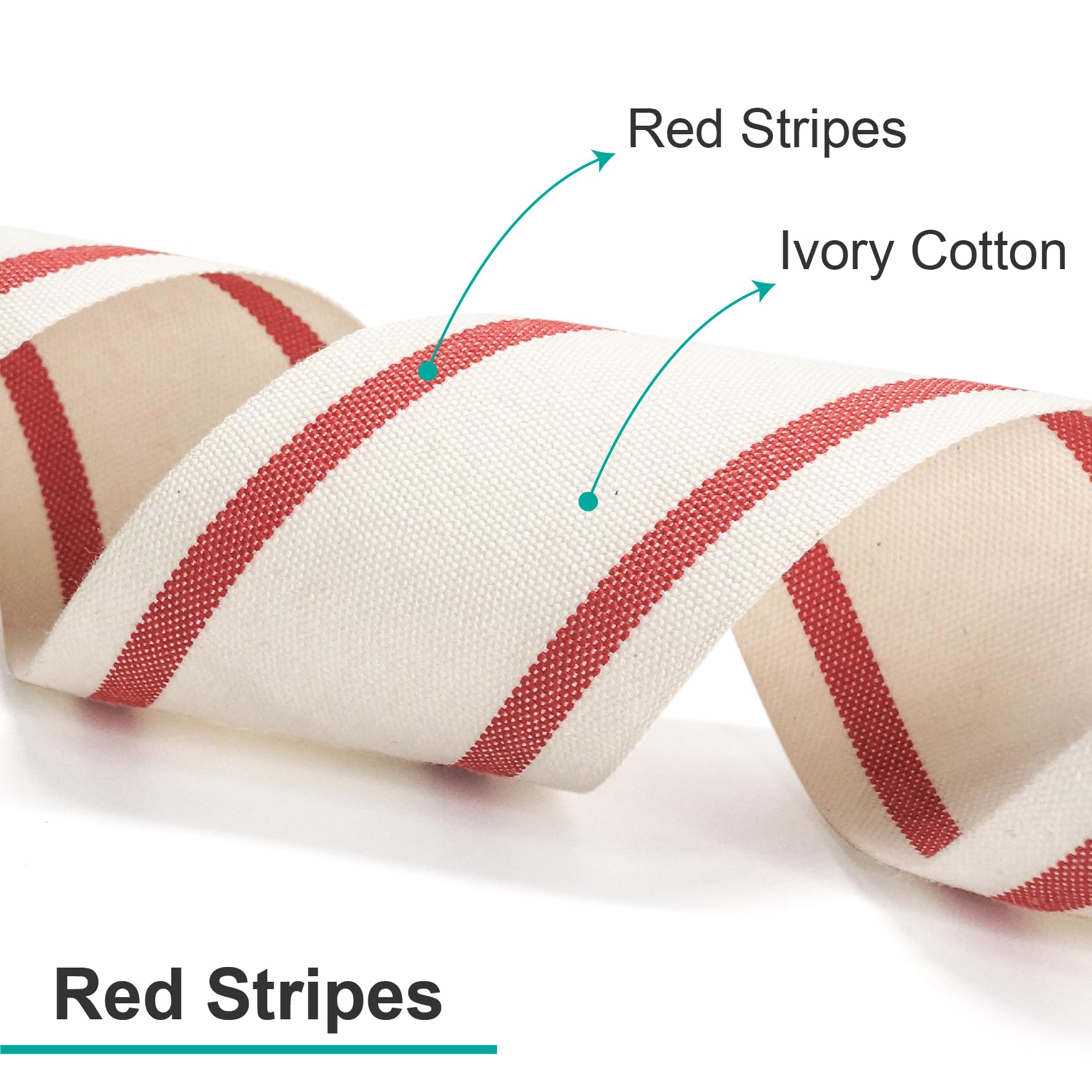 CT CRAFT LLC Ivory Cotton Red Stripes Ribbon 2" x 10 Yards for Home Décor Gift Present Wrapping DIY Crafts Birthday Wedding Bouquet Christmas