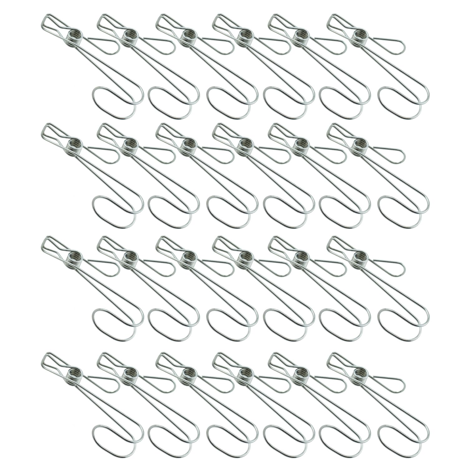 SQXBK 24PCS 95mm Hanging Universal Clip Clothes Clip Chip Clip Opening Clip Silver Stainless Steel No Rust Spot Strong Grip Long Tail Clip for Kitchen Bathroom Office