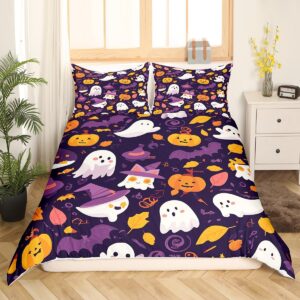 feelyou happy halloween duvet cover halloween bedding set for kids boys girls pumpkin lantern comforter cover witch hat ghost bedspread cover bedroom collection 3pcs full size