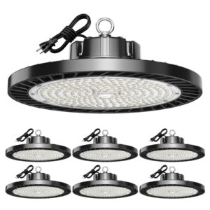 lvsdak ufo led high bay lights 5000k 200w 30000lm ac100-277v with plug high bay led shop lights suitable for warehouse workshop factory gym garage barn 6 pack