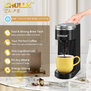 CHULUX Slim 2 in 1 Single Serve Coffee Maker for K Cup & Ground Coffee, Mini Travel One Cup Coffee Machine for Home, Desk, Kitchen and Bedroom, Fits Travel Mug