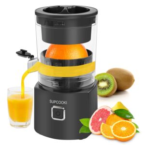 supcooki electric citrus juicer hands free, automatic juicer machine with cleaning brush, orange lime grapefruit juicer squeezer, one touch operation, easy to clean juice maker(black)