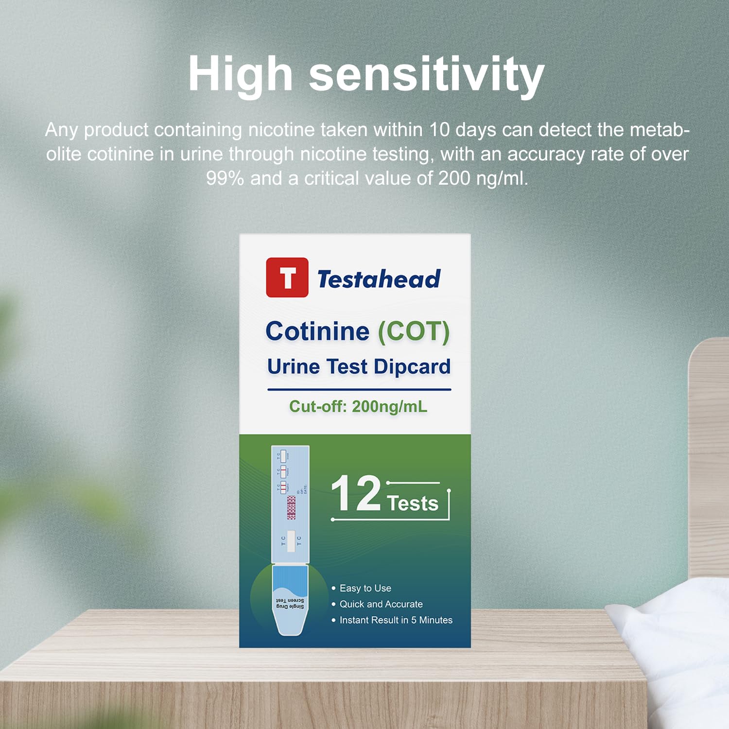 T TESTAHEAD Nicotine Test Kit at Home, Nicotine Test Strips to Detect Cotinine in Urine, Home Use Nicotine Drug Test Cotinine Urine Test, Accurate Results in 5 Minutes, 12 Individually Wrapped Pouches