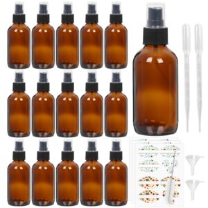 starside 16 pack4oz amber glass spray bottles with fine mist sprayer & dust cap for essential oils, perfumes,cleaning products, 120 ml fine mist glass spray bottle