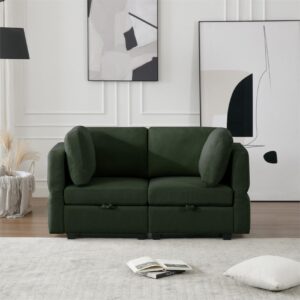 mikibama convertible modular sectional loveseat sofa, 62" modern upholstered fabric couch with storage seats, adjustable arms and backs, 2 seater sofa for living room bedroom apartment, green