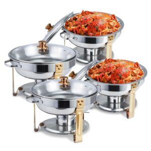 setlux 5qt round chafers for catering chafing dishes for buffet gold set,chafers and buffet warmers sets for parties 4.5l(gold 4 pack)