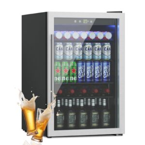 doghly 4.5 cu.ft beverage refrigerator cooler, 145 can mini fridge with glass door, digital temperature display for soda, beer or wine for office or bar with adjustable removable shelves, silver